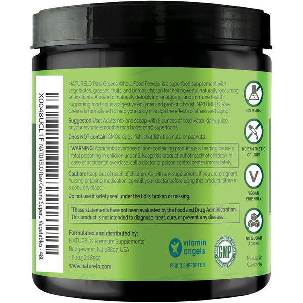 Vegan Raw Greens Powder: Grasses, Probiotics, Superfoods - NATURELO